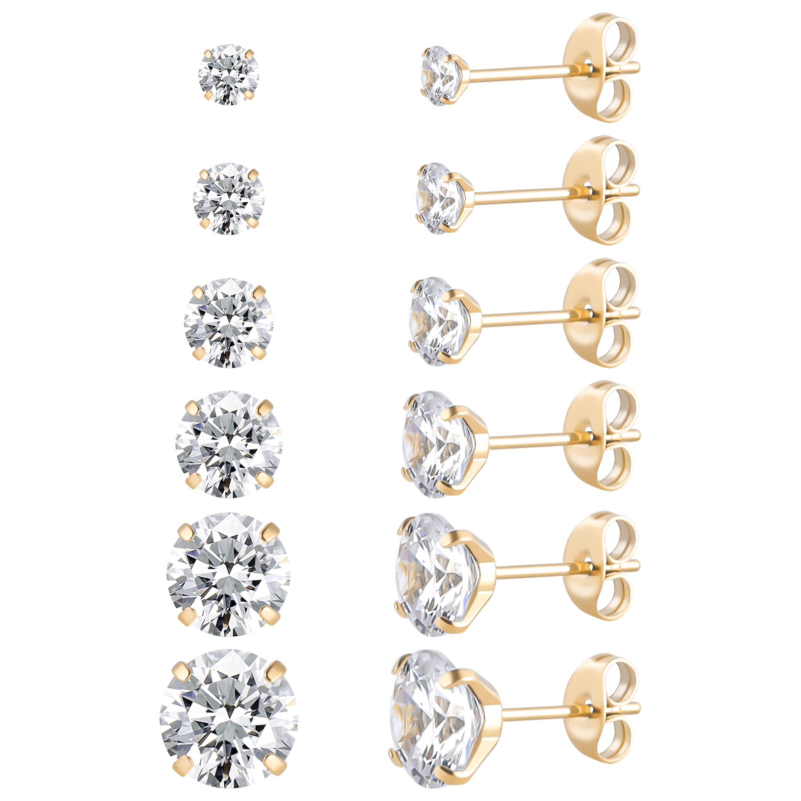 6 Pairs Surgical Stainless Steel Screw back Stud Earrings, 18K Gold ...