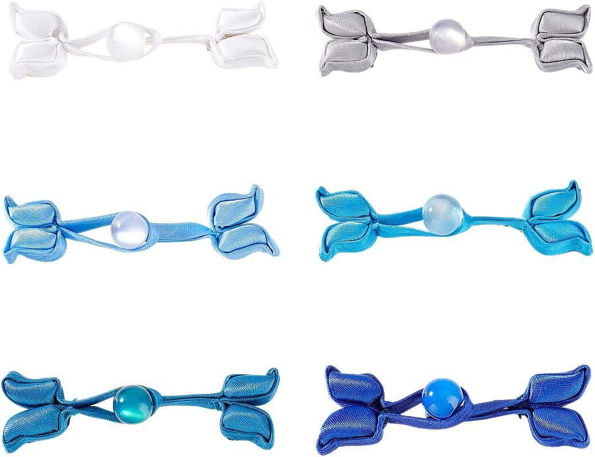 6 Pairs Swallow Tail Chinese Knots Frog Buttons 6 Blue Tones Pearl ...