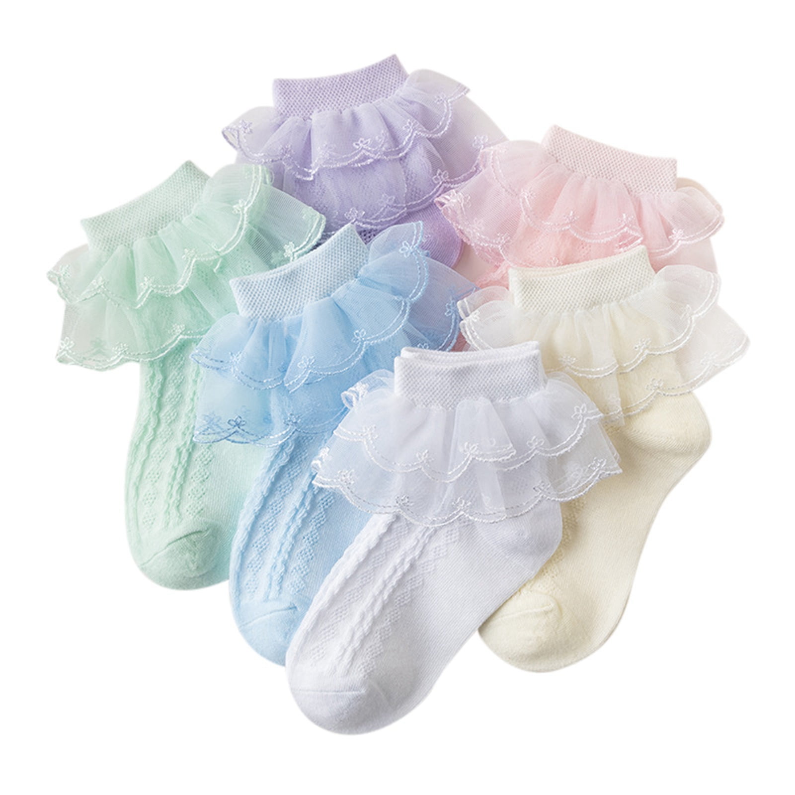 6 Pairs Toddler Baby Girls Ruffle Lace Socks Cotton Frilly Ankle Socks ...