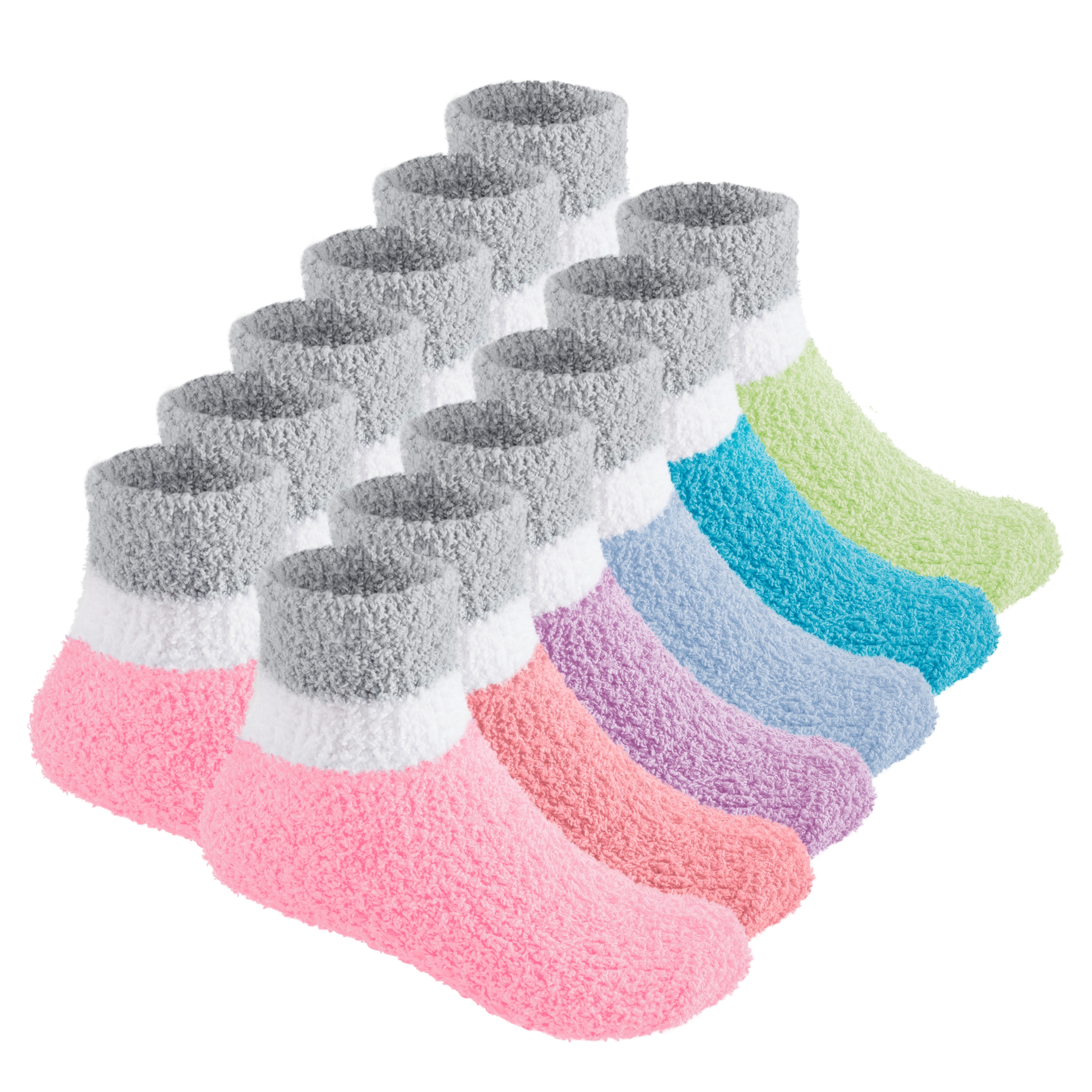 6 Pairs Warm Fuzzy Socks for Kids with Grippers - Non Skid Slipper ...