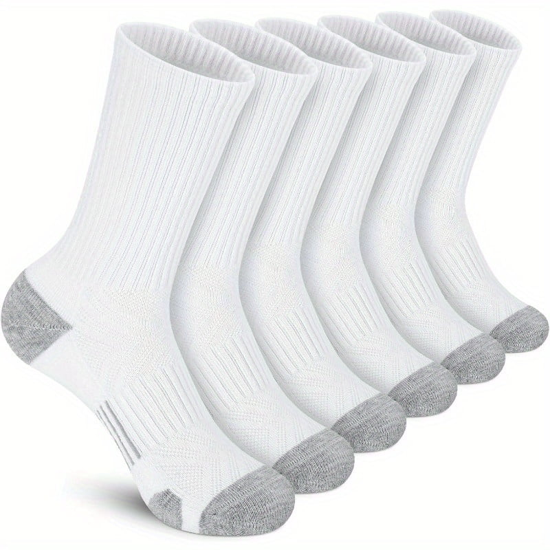 6 Pairs of White Long Sports Socks - Breathable, Anti-Odor, Cushioned ...