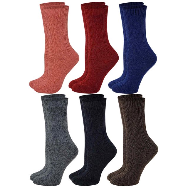 6 Pairs Women Cable Knit Winter Wool Boot Crew Socks 9 11