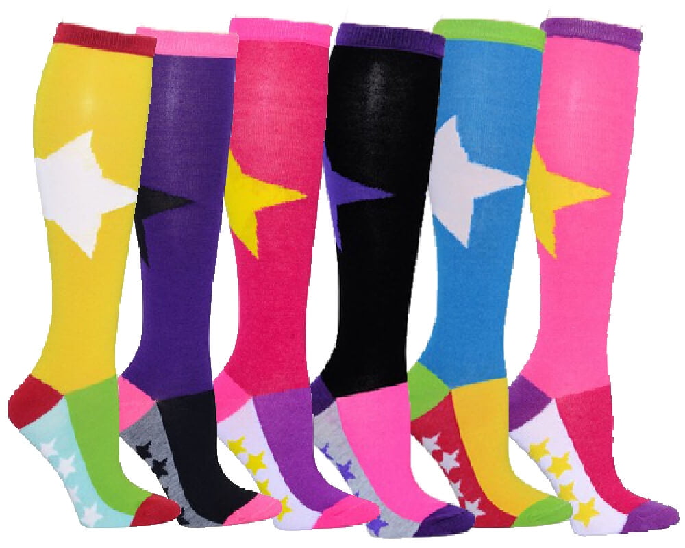 6 Pairs Women's Fancy Design Multi Colorful Patterned Knee High Socks ...