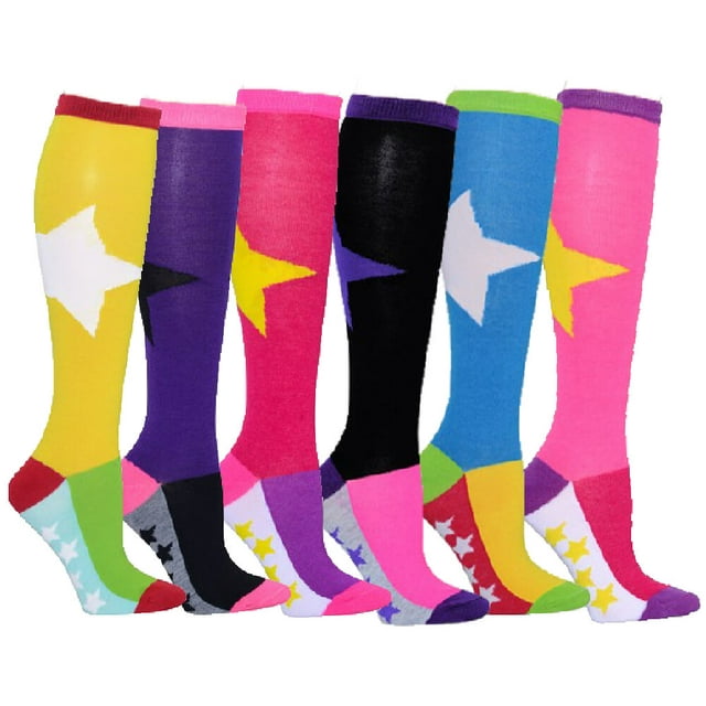 6 Pairs Women's Fancy Design Multi Colorful Patterned Knee High Socks ...
