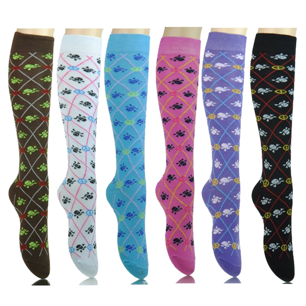 6 Pairs Women's Fancy Design Multi Colorful Patterned Knee High Socks ...