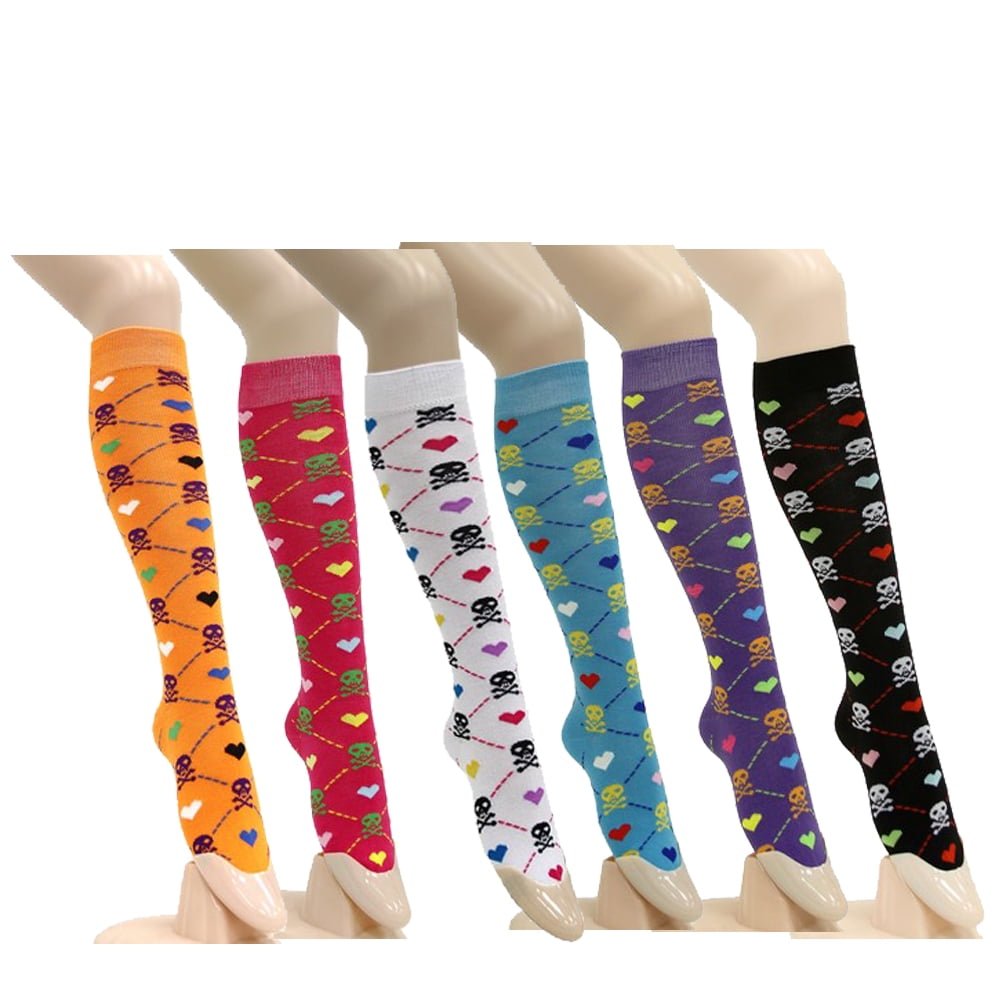 6 Pairs Women's Fancy Design Multi Colorful Patterned Knee High Socks ...