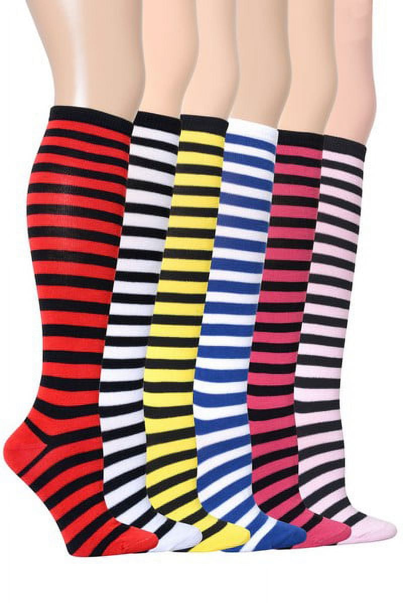 6 Pairs Women's Fancy Design Multi Colorful Patterned Knee High Socks ...