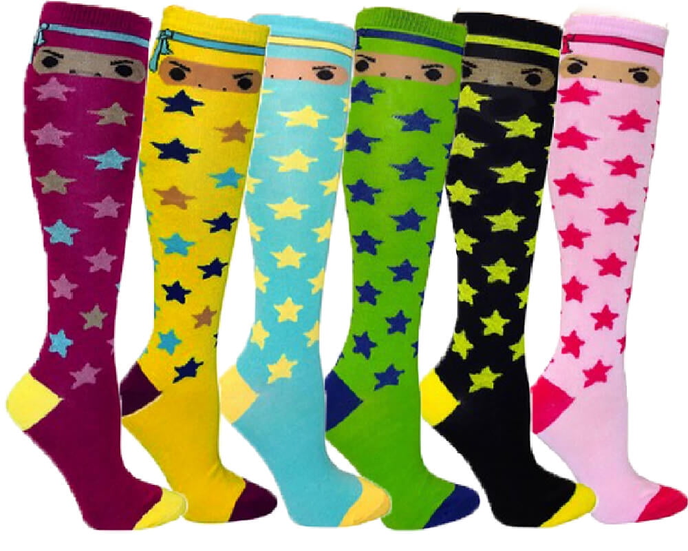 6 Pairs Women's Fancy Design Multi Colorful Patterned Knee High Socks ...