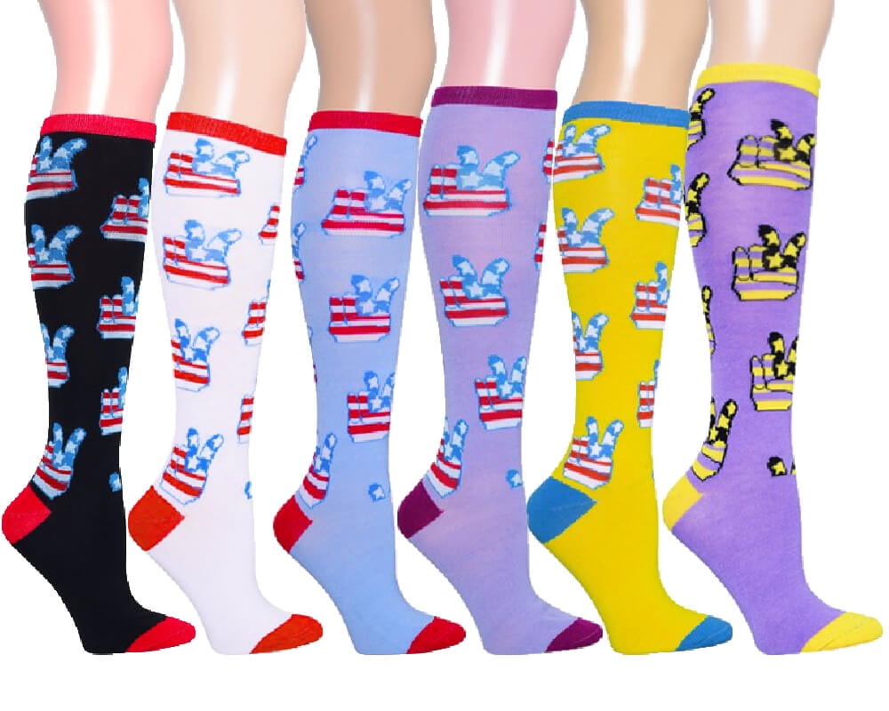 6 Pairs Women's Fancy Design Multi Colorful Patterned Knee High Socks ...