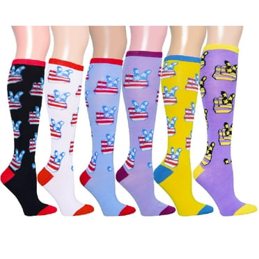 Argyle Long Soft Combed Cotton Knee High Socks for Women, Colorful 6 ...