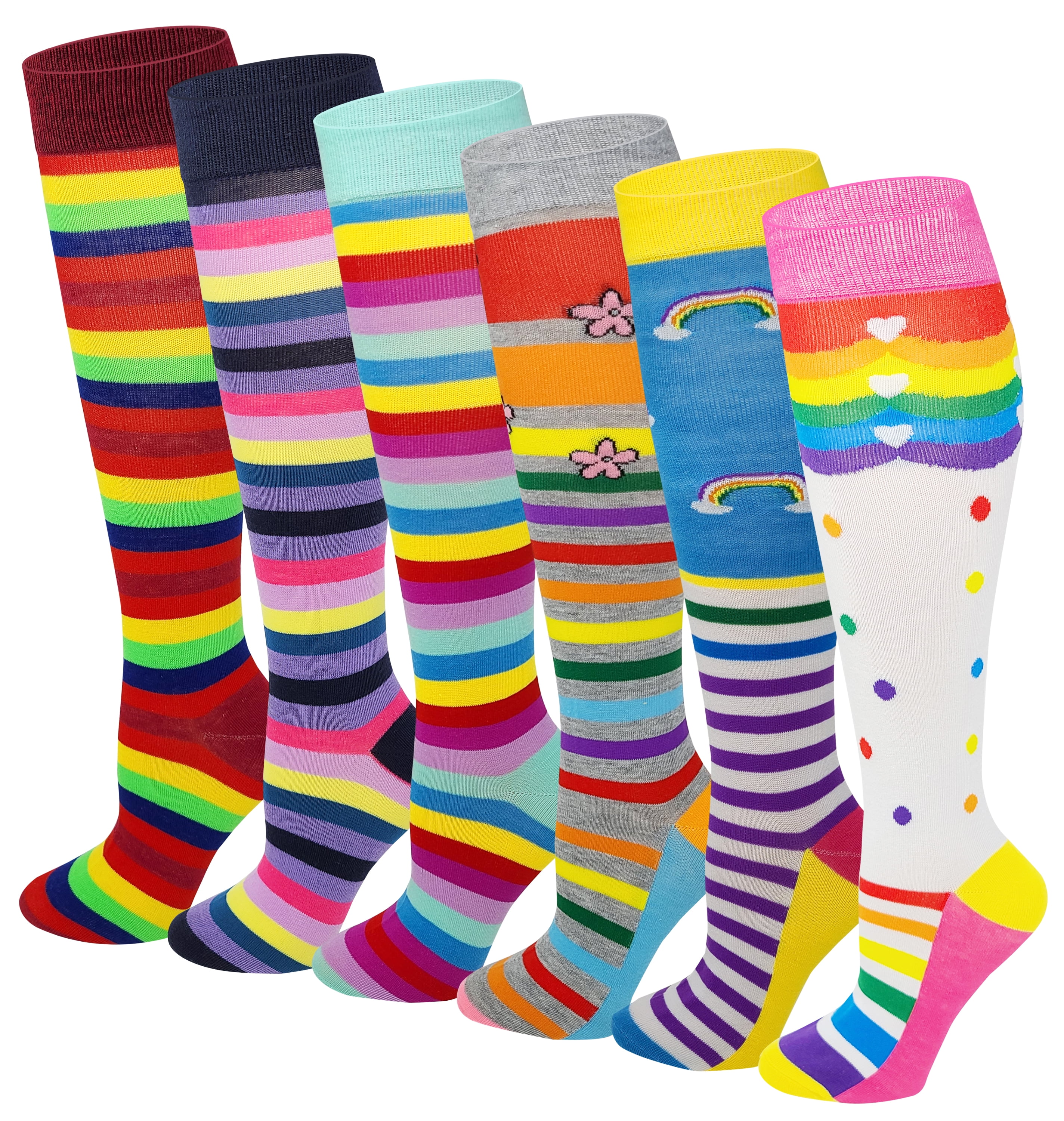 Women's Colorful Patterned Knee High Socks, Rainbow Stripes, Size 9-11 ...