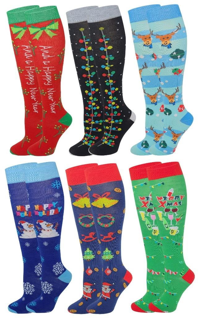 6 Pairs Women's Fancy Design Multi Colorful Patterned Knee High Socks ...