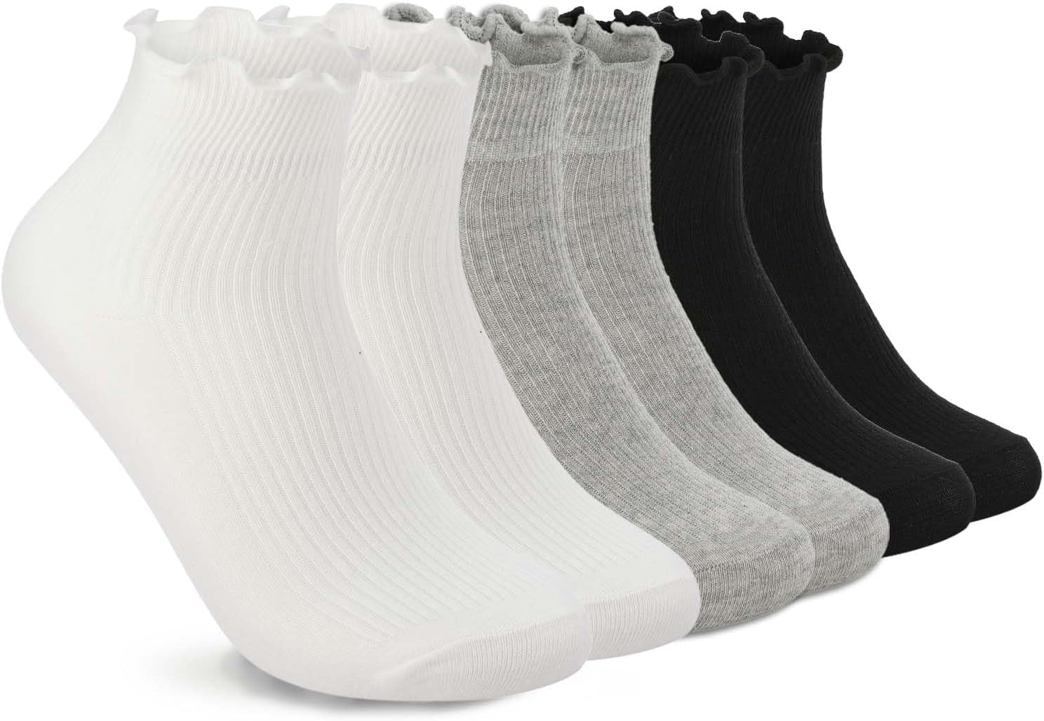 6 Pairs Women's Ruffle Socks Cute Ankle Socks Super Soft Breathable ...