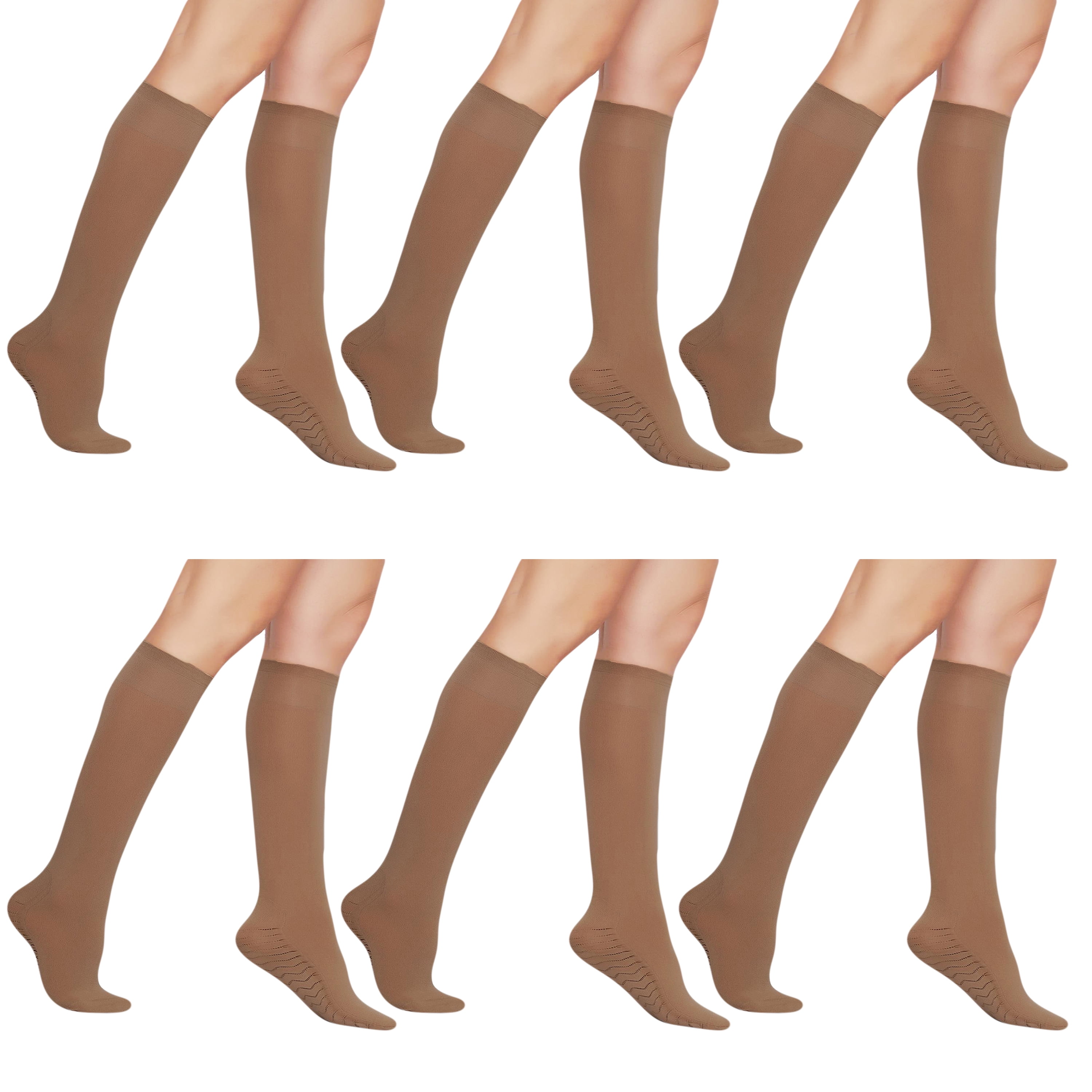 6 Pairs Women’s Sheer Knee Massage Socks with Reinforced Toe and Base ...