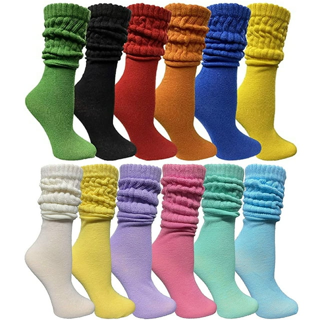 6 Pairs Women's Slouch Socks Scrunch Cotton Soft Plush Thick Knit ...