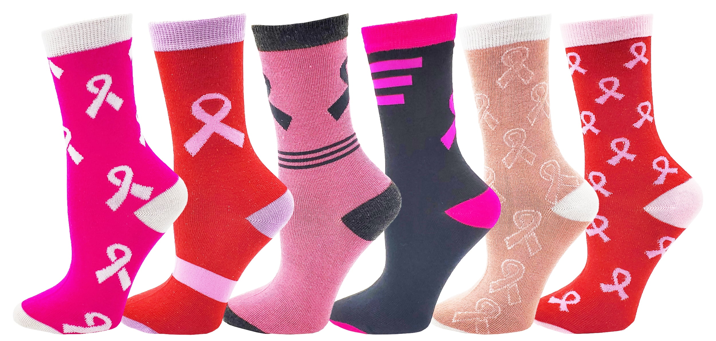 6 Pairs Womens Breast Cancer Awareness Socks, Pink Ribbon Soft Sport ...