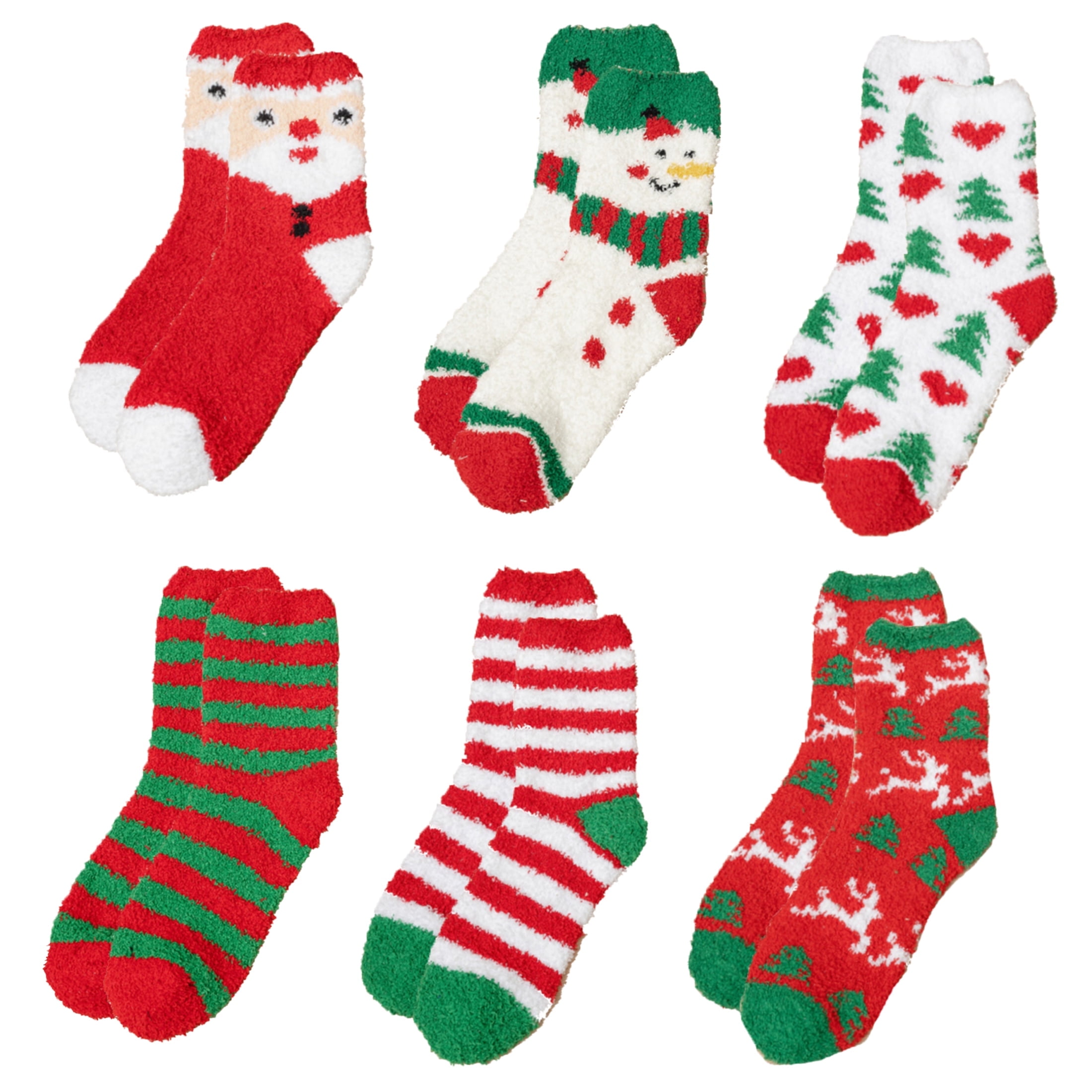 6 Pairs Womens Christmas Fuzzy Socks Girls Winter Warm Fluffy Funny ...
