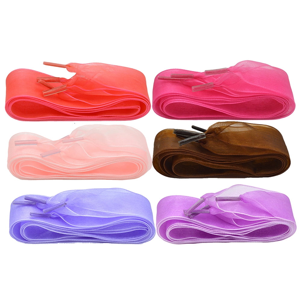 6 Pairs of 2.5x115cm Wide Lace Chiffon Shoelaces Creative Shoe Laces ...