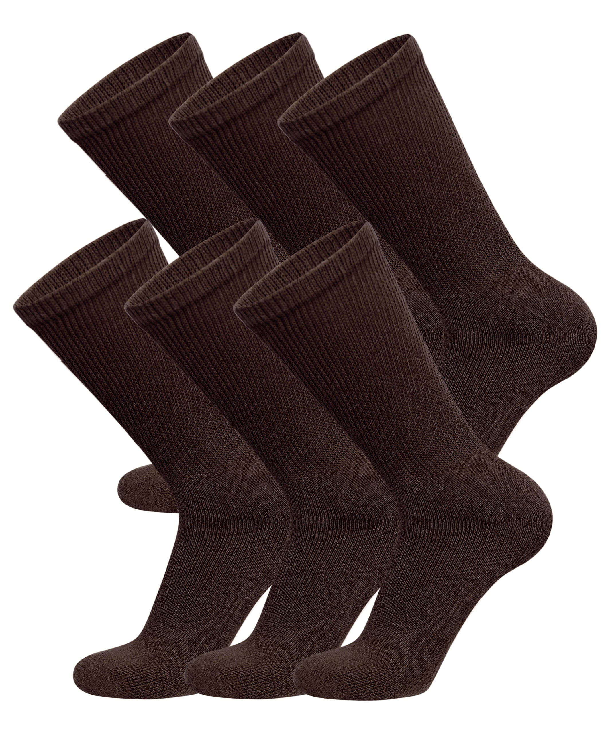 Brooklyn Socks, 6 Pairs Big and Tall Diabetic Cotton Crew Socks, Brown ...
