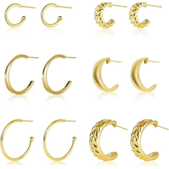 6 Pairs of Gold Hoop Earrings Set for Women, 14K Gold Plated ...