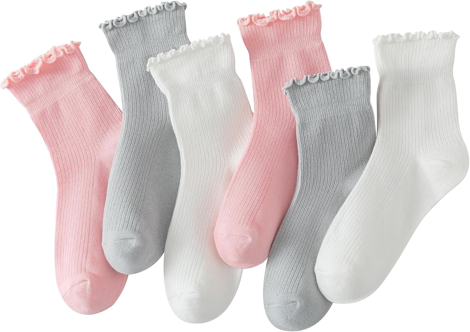 6 Pairs of Ruffle Socks Women, Ruffle Turn-Cuff Casual Cute Girl Ruffle ...