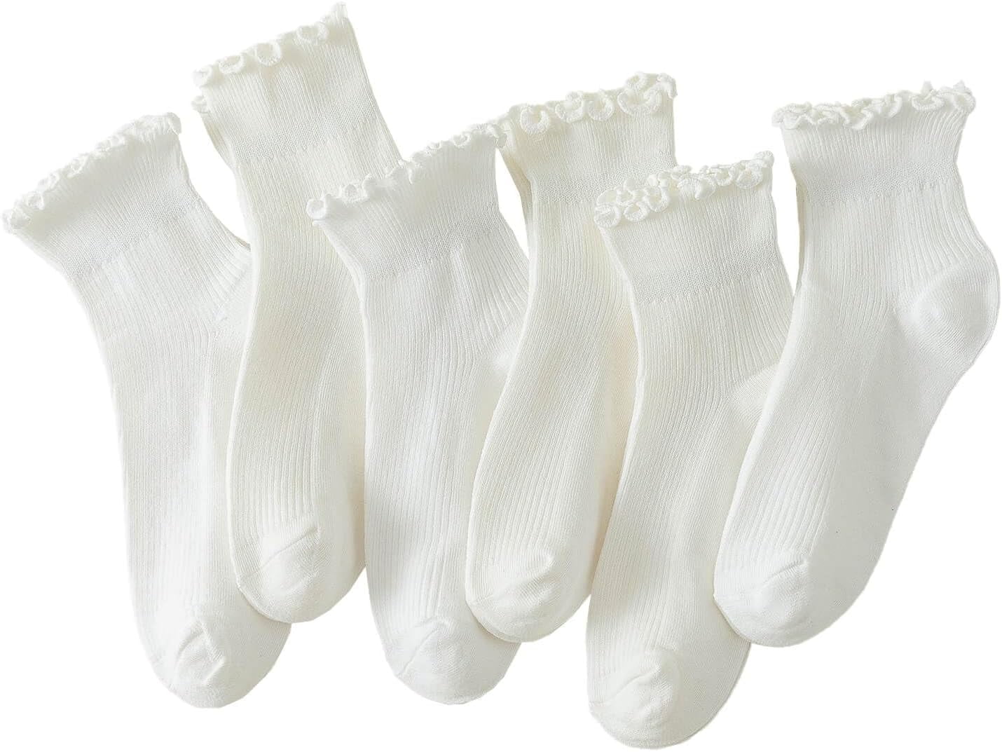 6 Pairs of Ruffle Socks Women, Ruffle Turn-Cuff Casual Cute Girl Ruffle ...