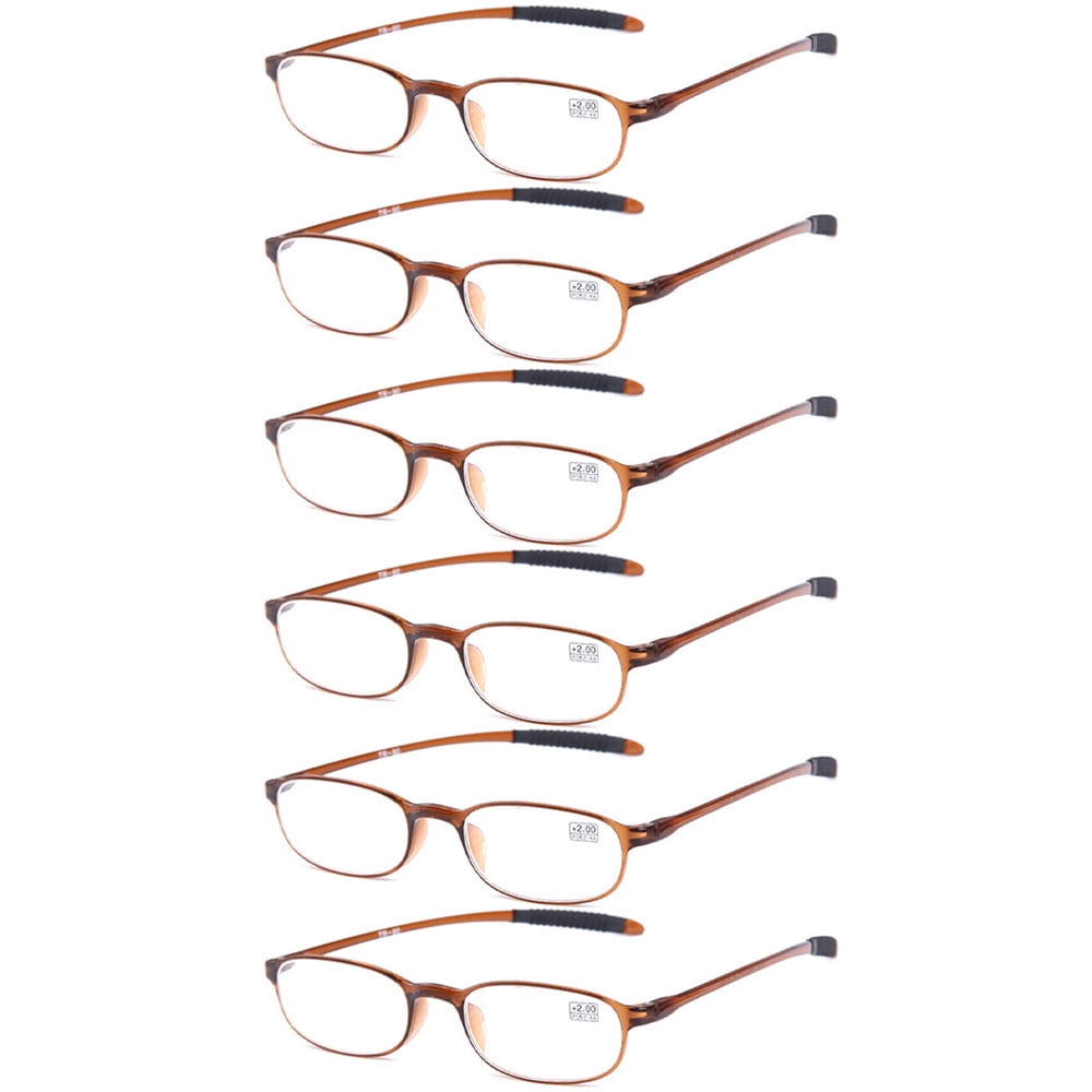 6 Pairs of Small Oval Retro Brown Reading Glasses Light Weight ...