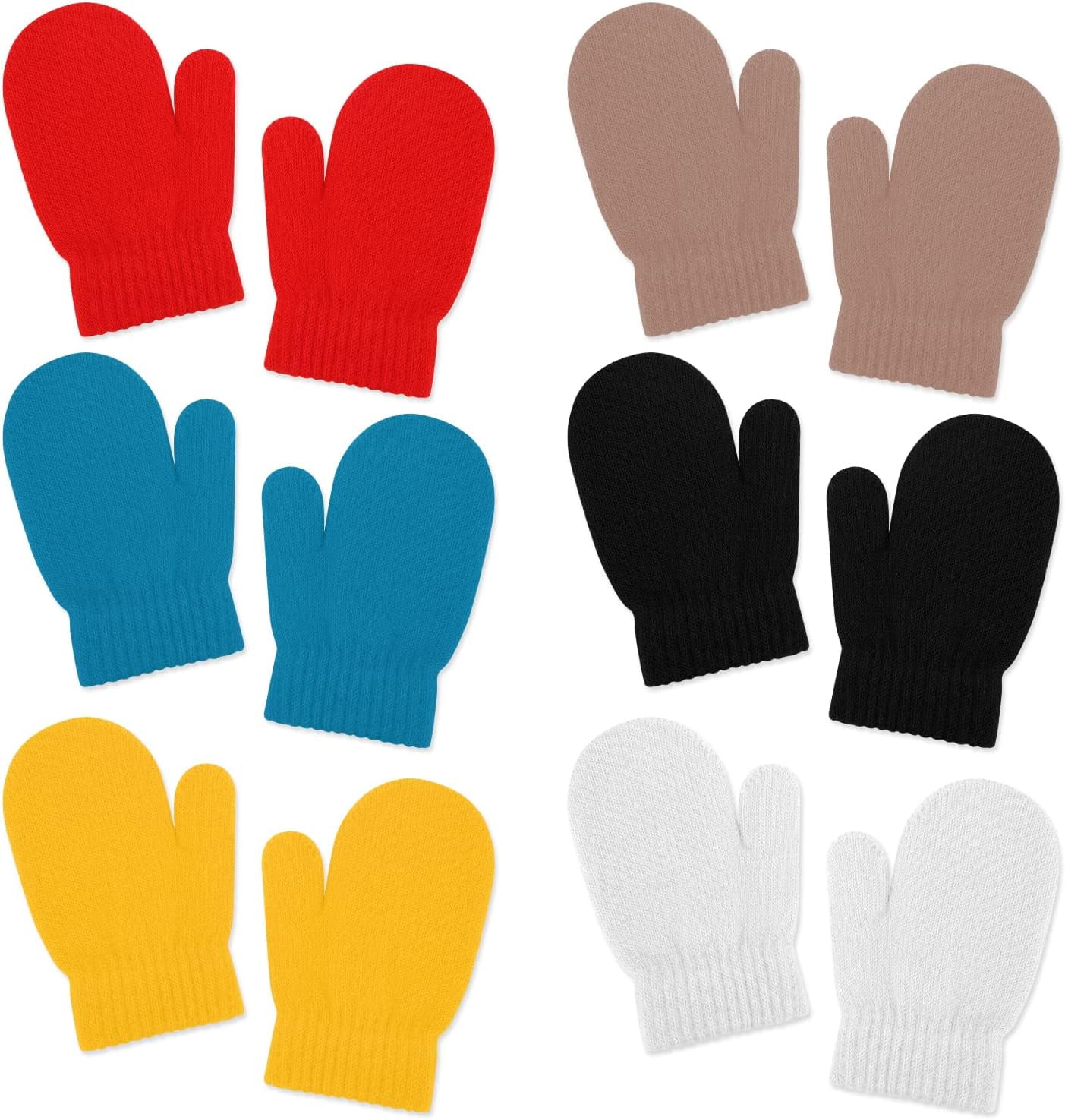 6 Pairs of Toddler Mittens Winter Cotton, Acrylic and Spandex Warm Knit ...