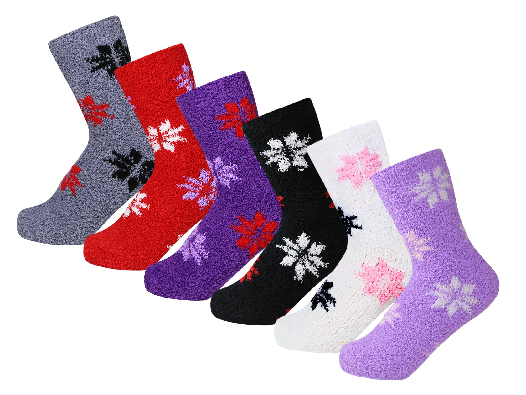 6 Pairs of Women's Snowflakes Fuzzy Plush Soft Slipper Socks, Fluffy ...