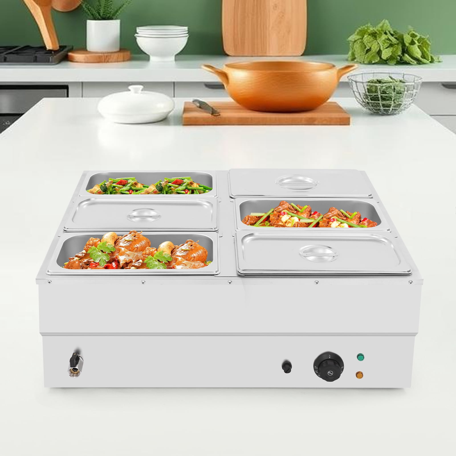 6-Pan Commercial Food Warmer, Stainless Steel Electric Buffet Warmer ...