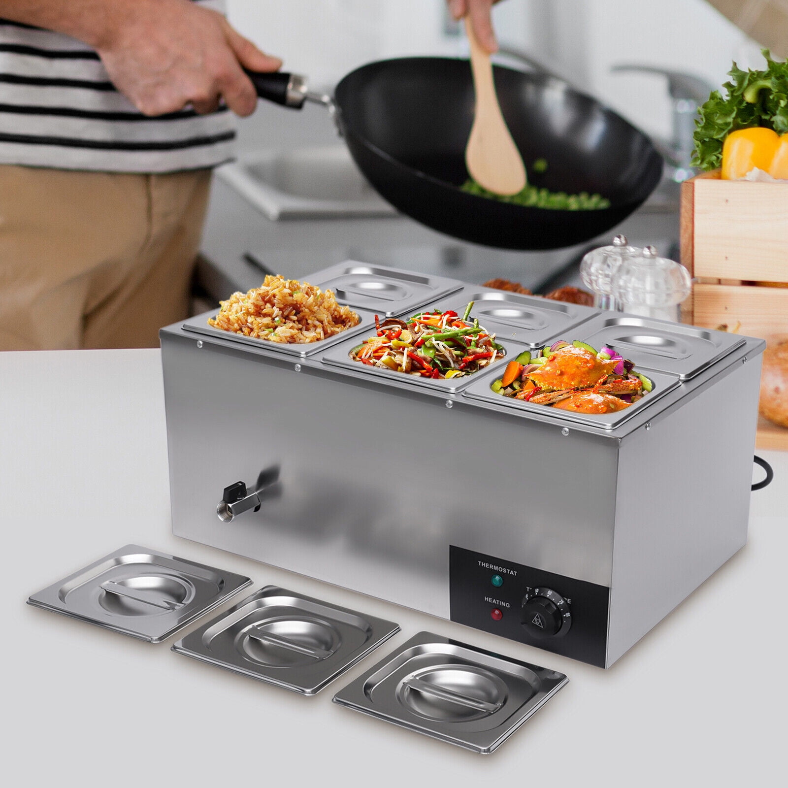 6-Pan Electric Commercial Food Soup Warmer Canteen Buffet Steam Heater ...