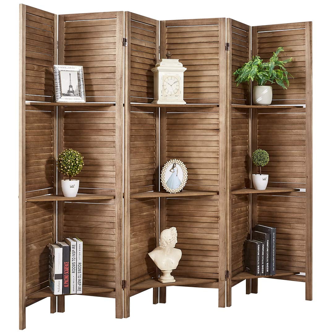 6 Panel 5.6 Ft Tall Partition Wood Room Divider, Wood Folding Room ...