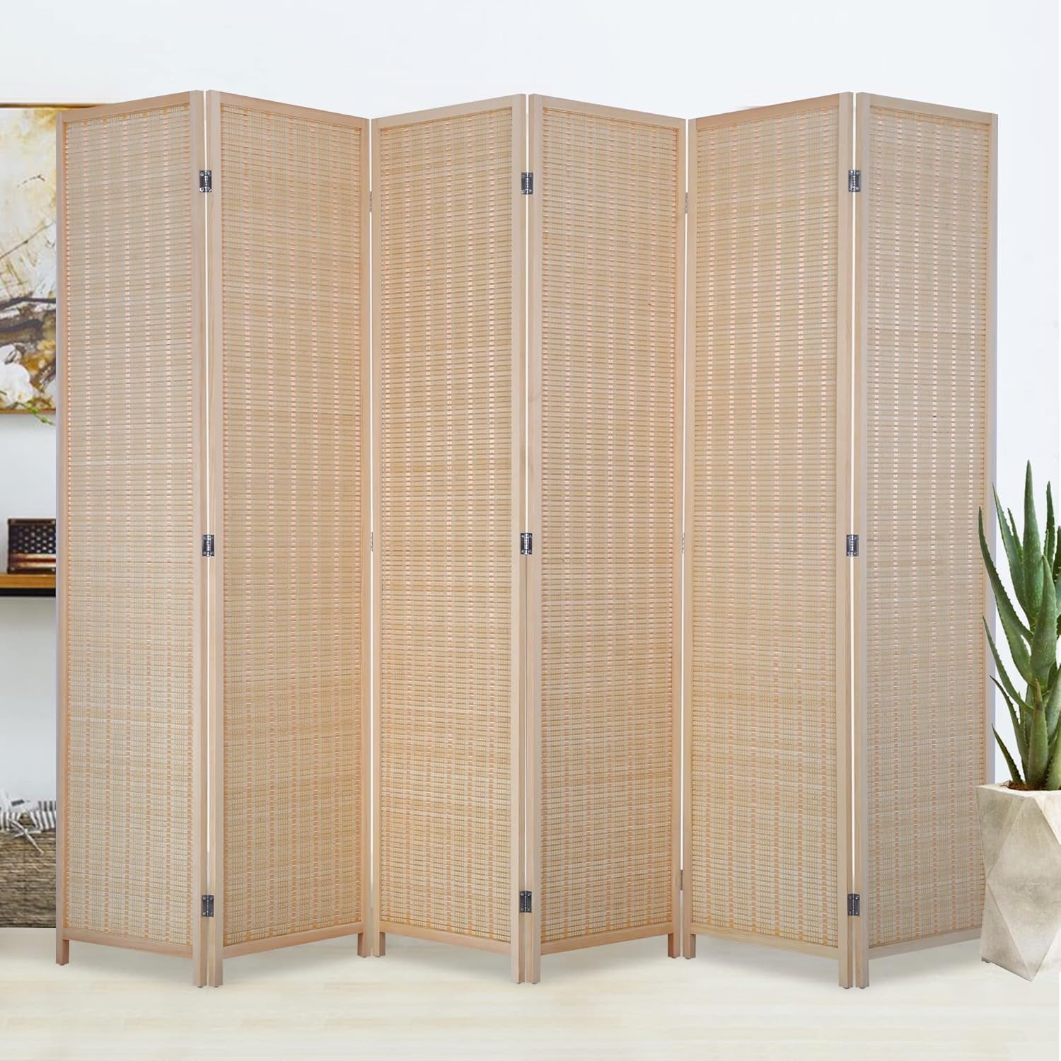 6 Panel 71" H Room Divider Partition Folding Wood Frame Screen ...