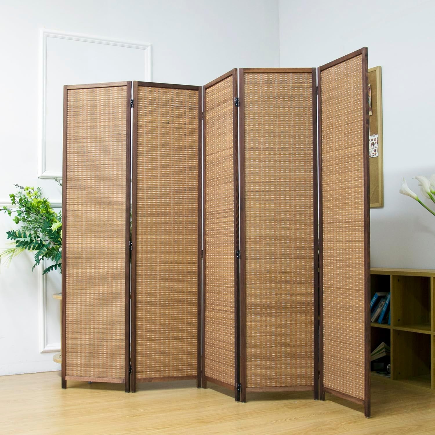 6 Panel Bamboo Room Divider, 5.6 FT Tall Folding Privacy Screen ...