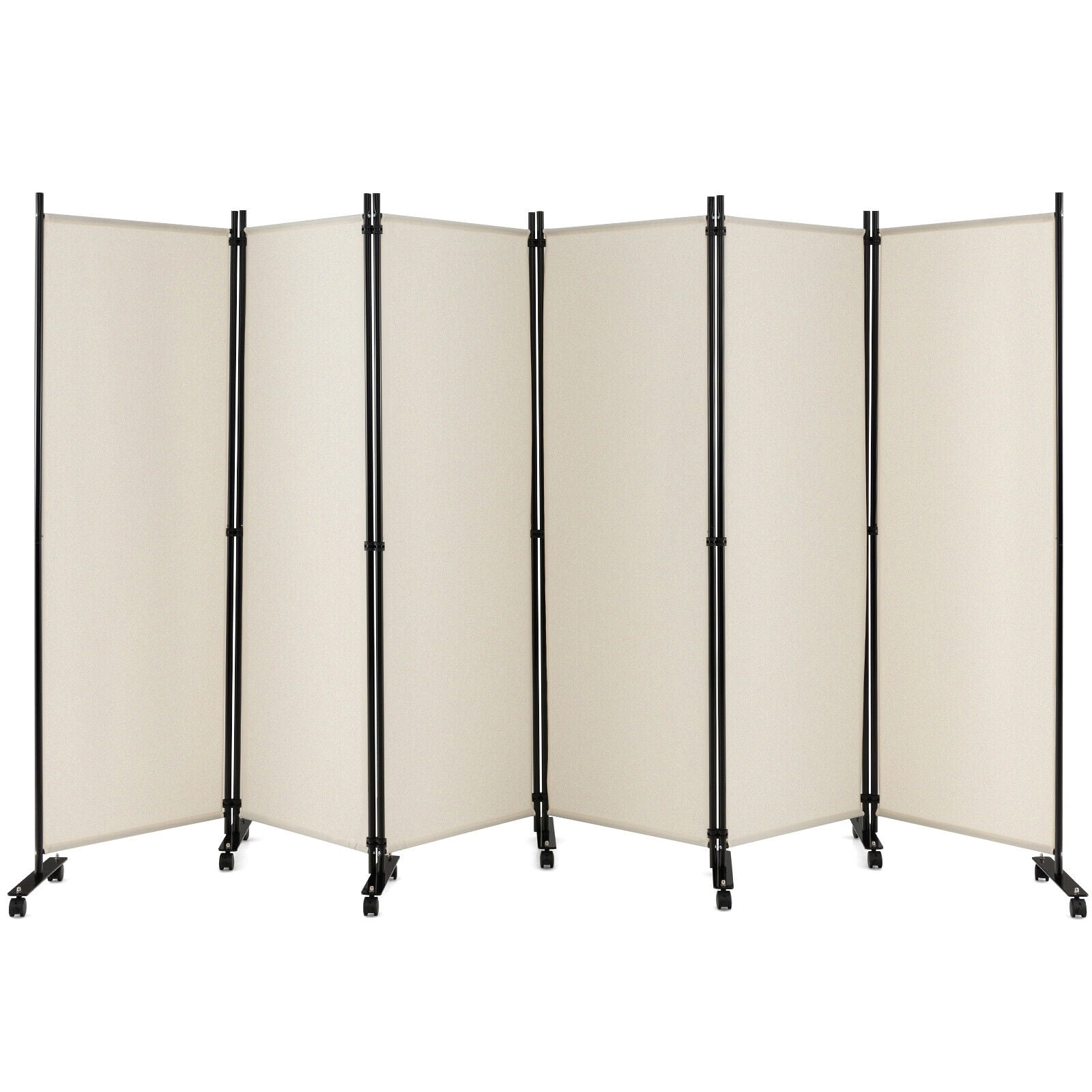 6-Panel Folding Room Divider 6' Rolling Privacy Screen w/ Lockable ...