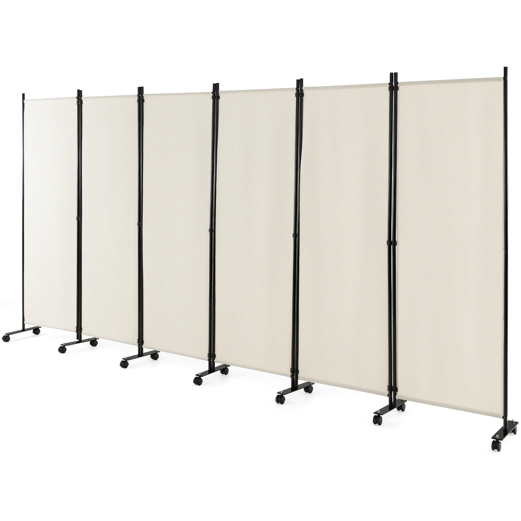 6-Panel Folding Room Divider 6FT Rolling Privacy Screen with Wheels ...