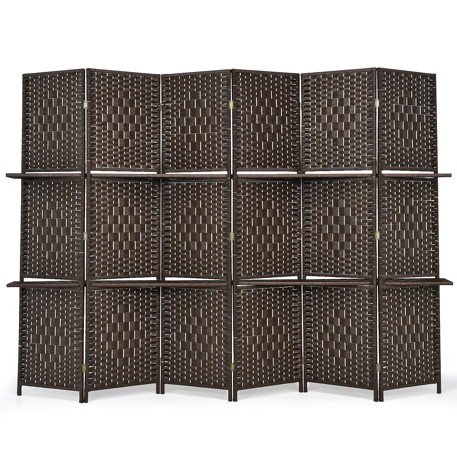 6 Panel Folding Room Divider 6Ft Weave Fiber Screen W/ 2 Display ...