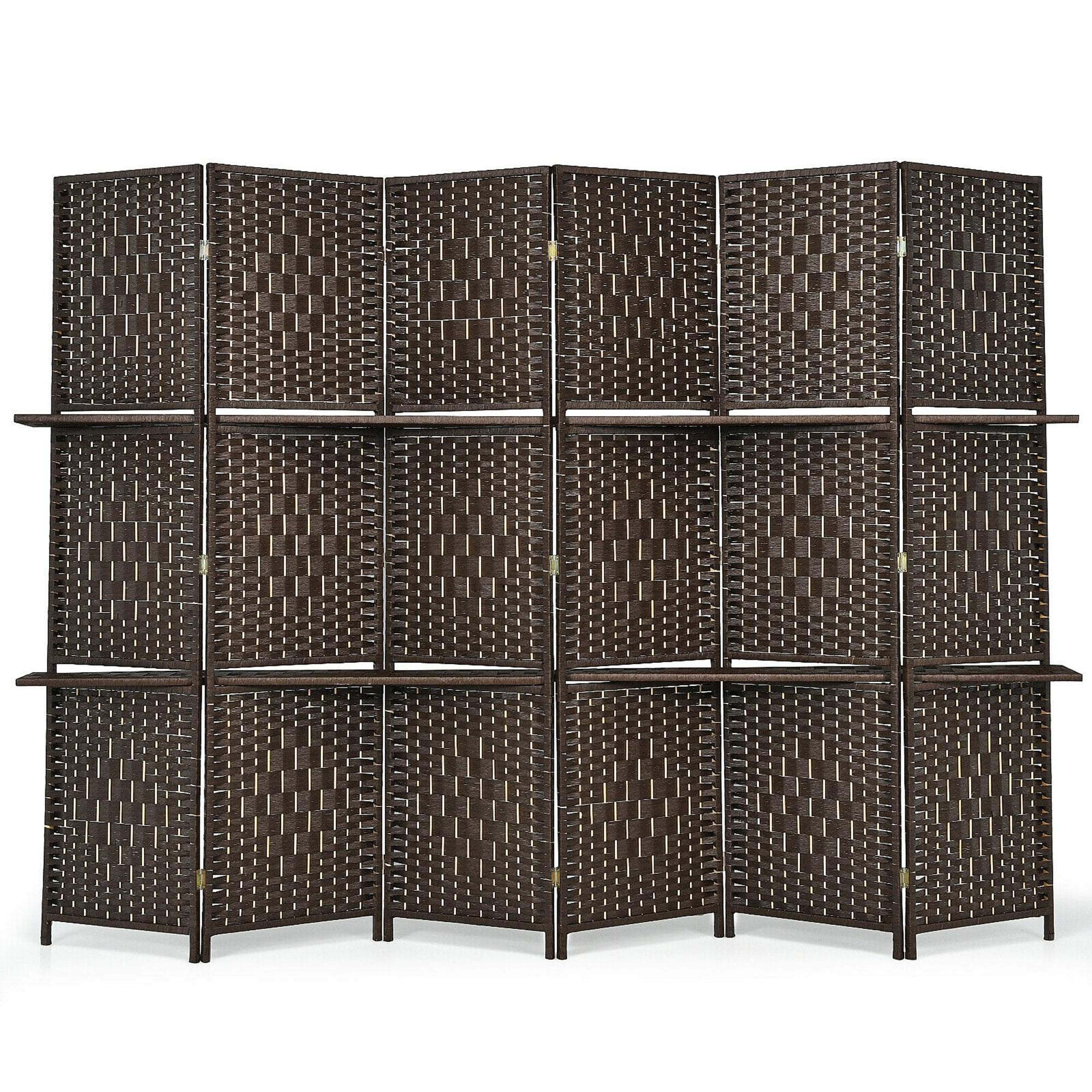 6 Panel Folding Room Divider 6Ft Weave Fiber Screen W/ Display Shelves ...