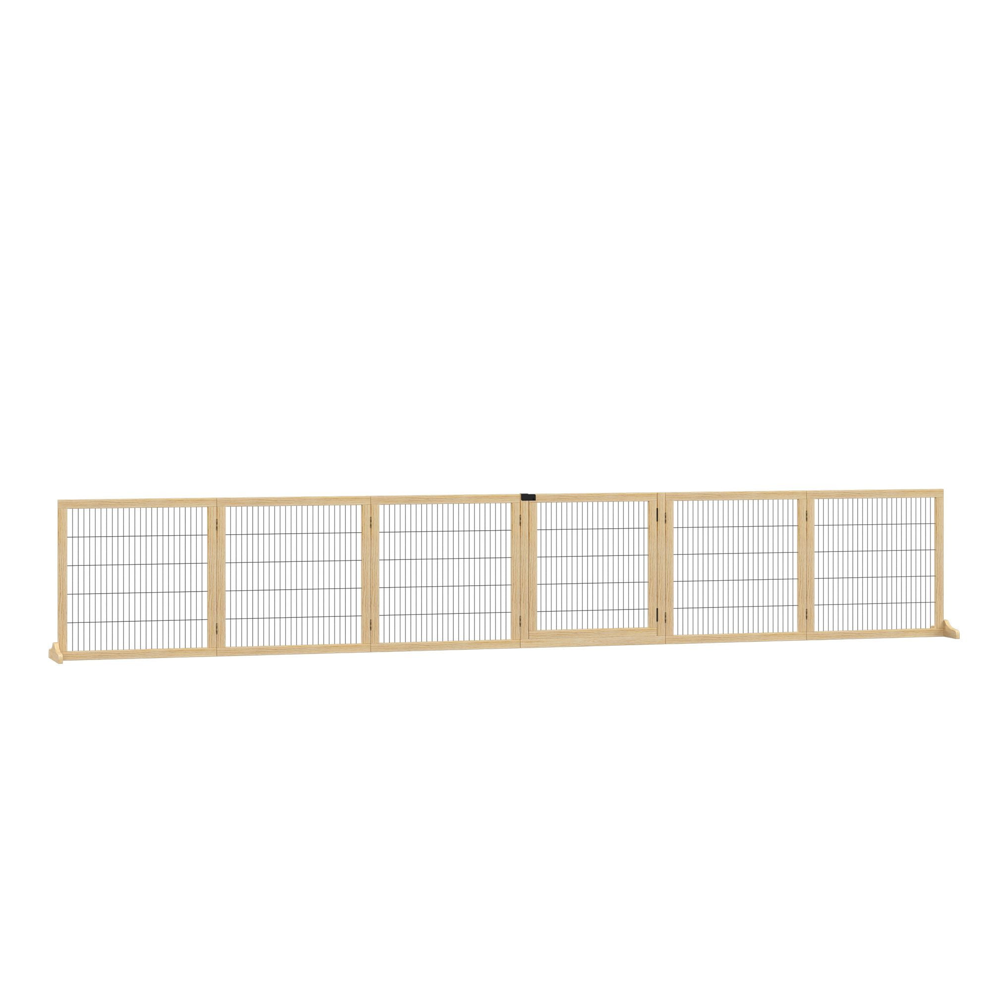 6-Panel Folding Wooden Dog Gate with Support Feet, Safety Barrier for ...