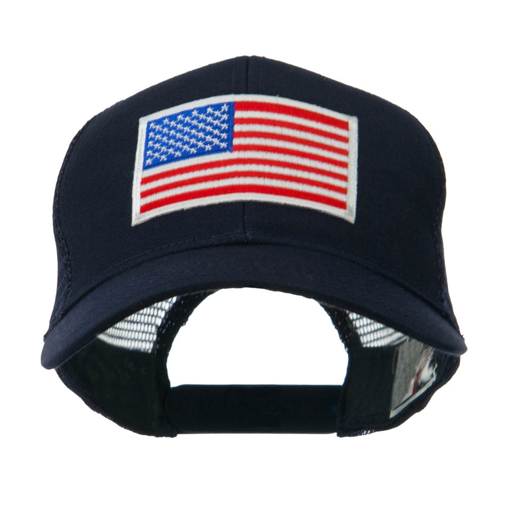 6 Panel Mesh American Flag White Patch Cap - Navy OSFM - Walmart.com