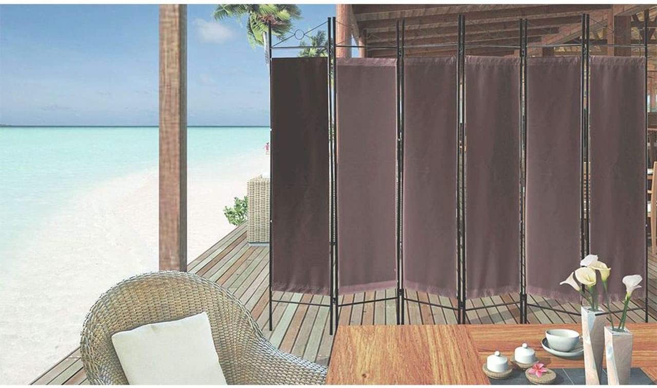 6 Panel Metal and Woven Fabric Room Divider with Two Way Hinges Brown ...
