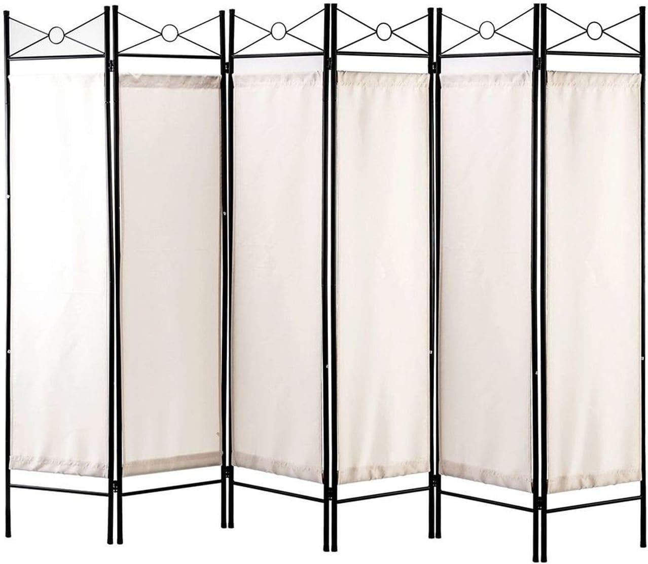 6 Panel Metal and Woven Fabric Room Divider with Two Way Hinges White ...
