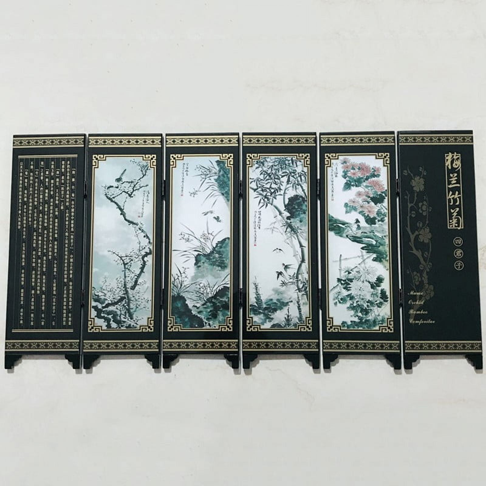 6-Panel Mini Flower Bamboo Screen Room Divider Wood Folding Partition ...