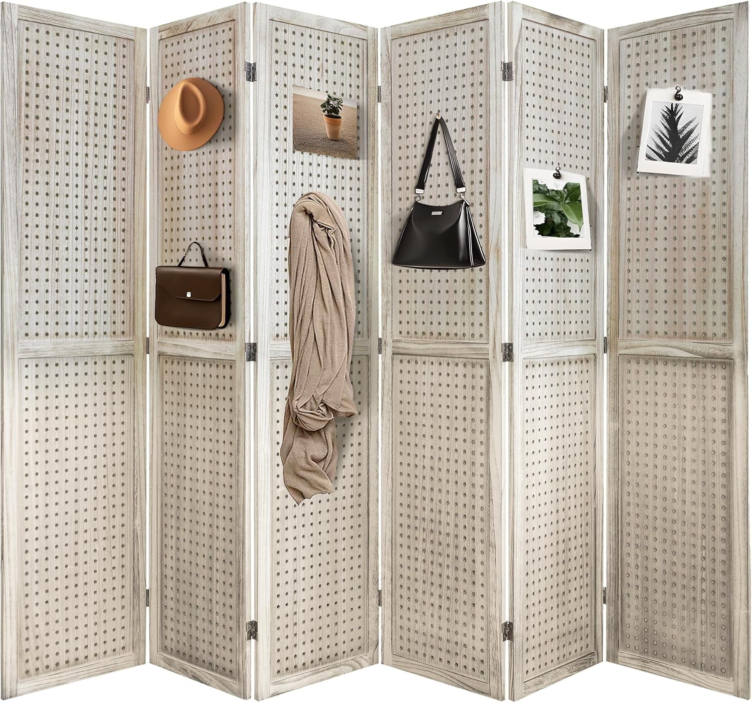 6 Panel Pegboard Display,5.6FT Wood PegBoard Room Dividers,Folding ...