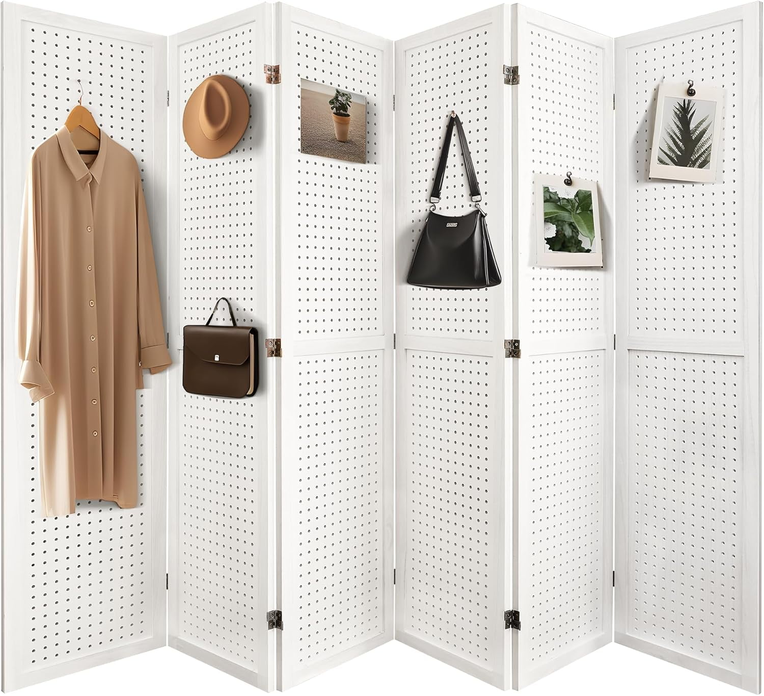 6 Panel Pegboard Display,5.6FT Wood PegBoard Room Dividers,Folding ...