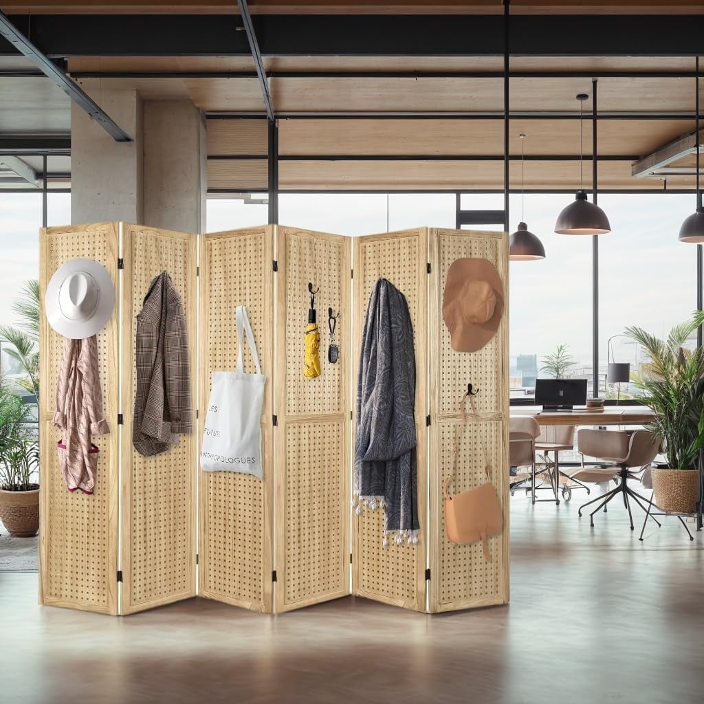 6 Panel Pegboard Display Stand with Hooks, Freestanding Folding Room ...