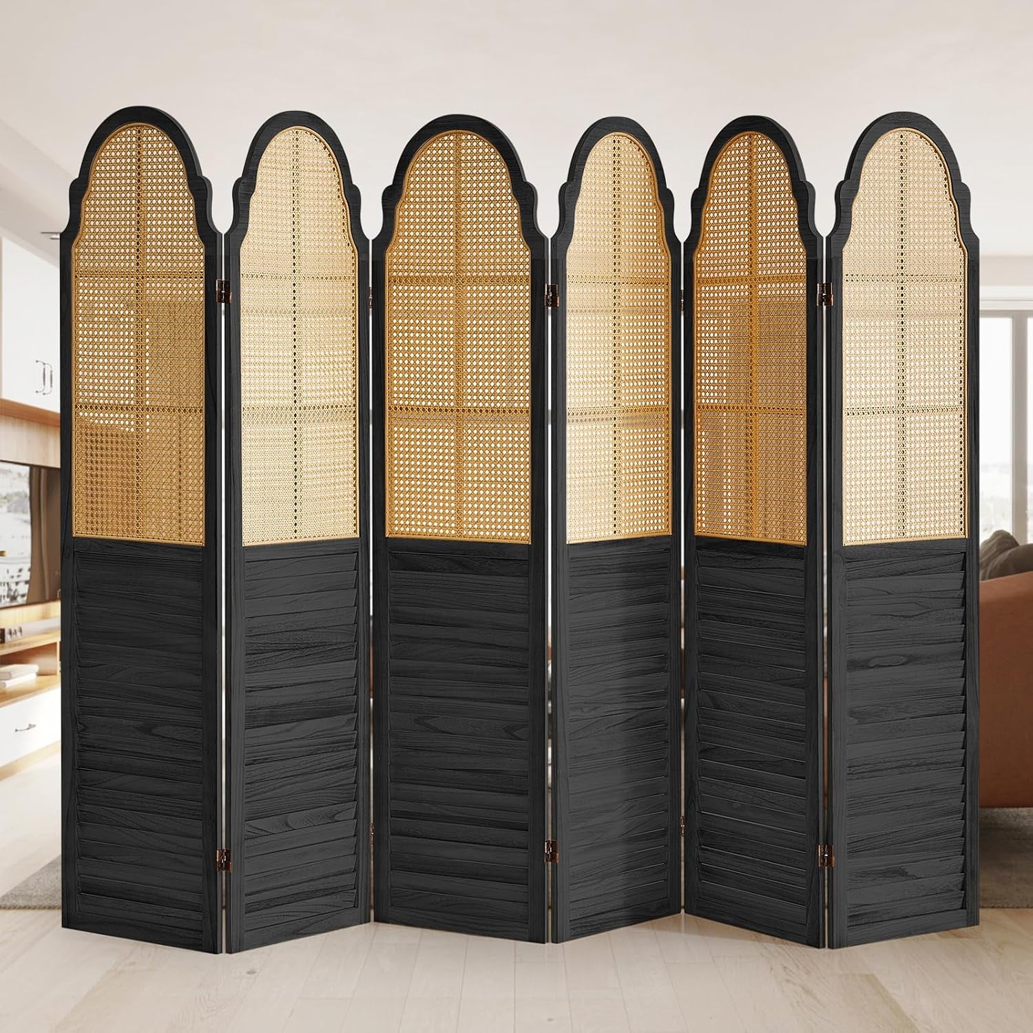 6 Panel Rattan Folding Screen Room Divider, Privacy Dividers for Rooms ...