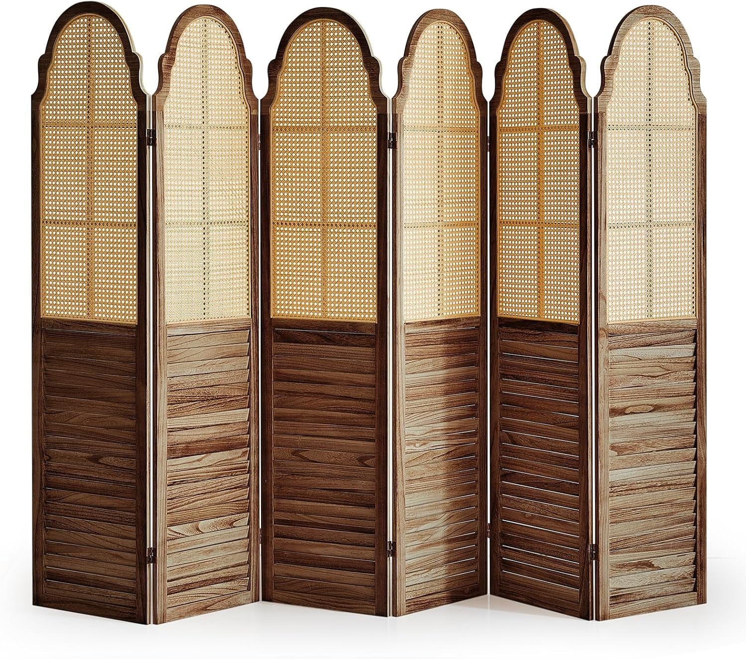 6 Panel Rattan Folding Screen Room Divider, Privacy Dividers for Rooms ...