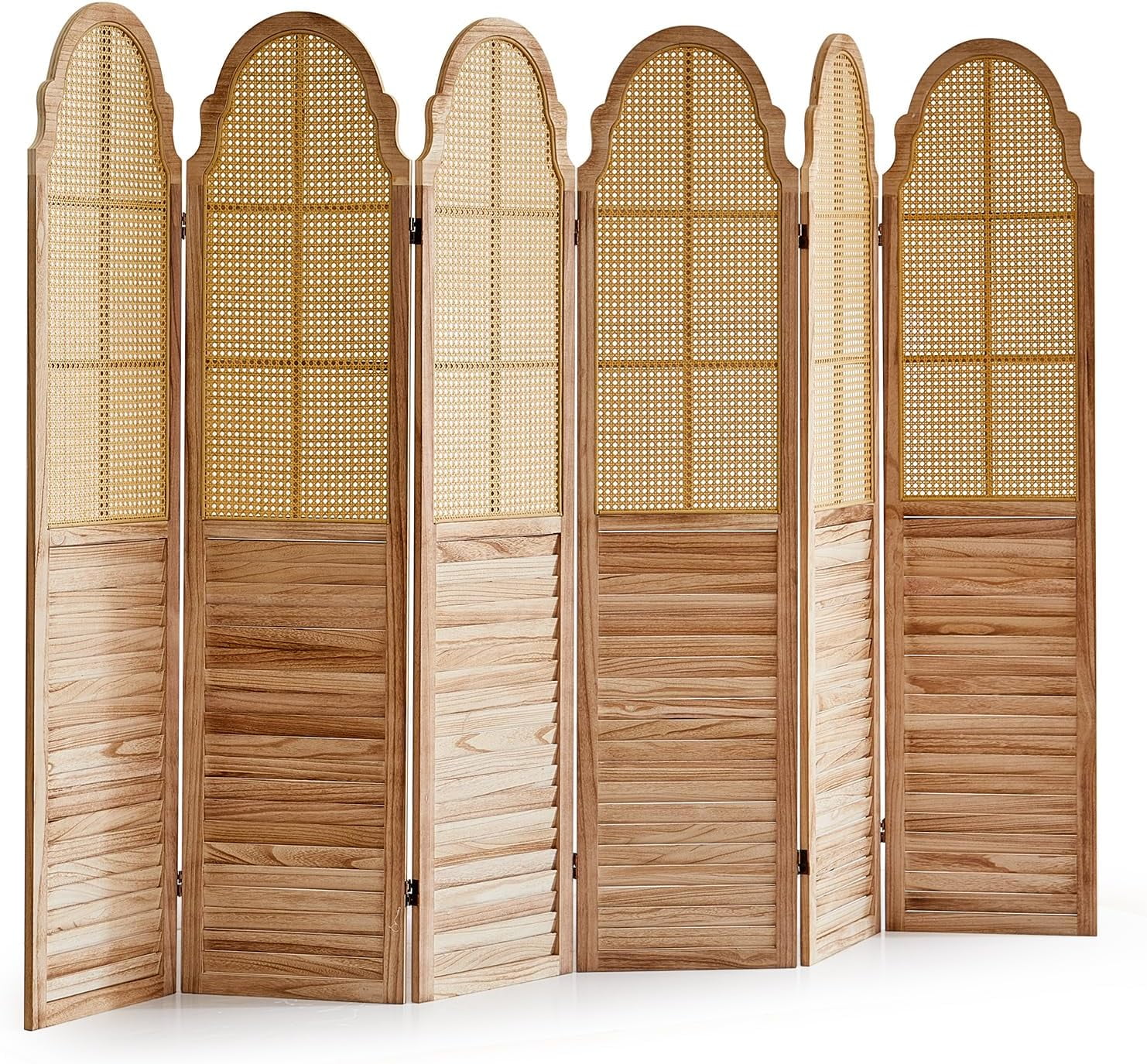 6 Panel Rattan Folding Screen Room Divider, Privacy Dividers for Rooms ...
