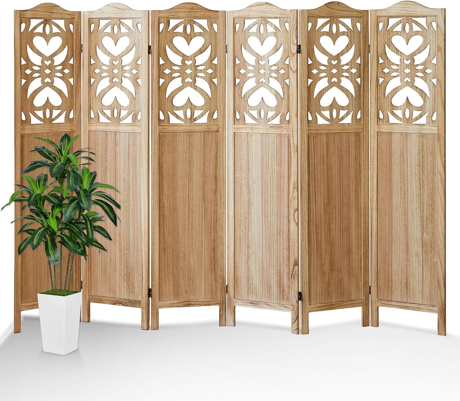 6 Panel Room Divider, 5.6Ft Carved Room Divider Wall and Folding ...